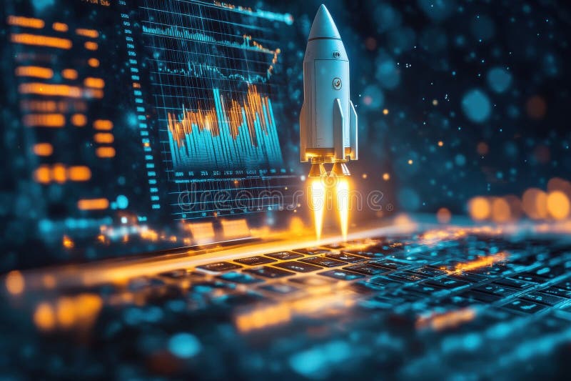 Computer Screen Shows Rocket Launching Space Stock Photos - Free ...