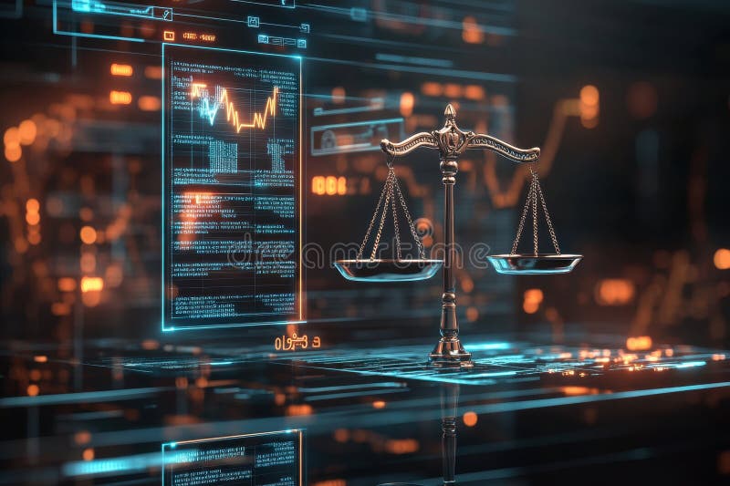 A Computer Screen Shows a Scale with a Digital Image of a Gavel on it ...