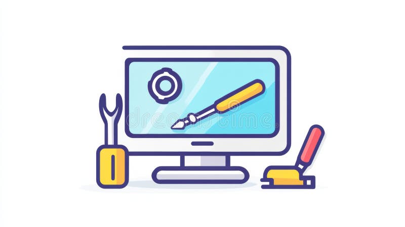 A Computer Screen Shows a Screwdriver Icon Alongside Tools, Indicating ...
