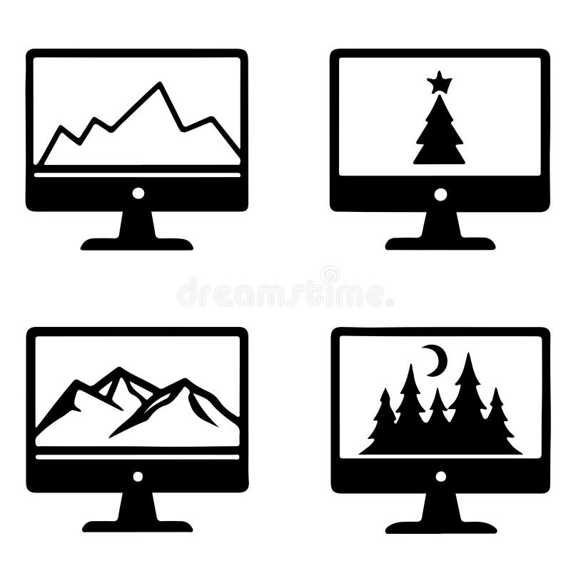 Computer Screen Silhouette 4 Set Icon Stock Vector - Illustration of ...