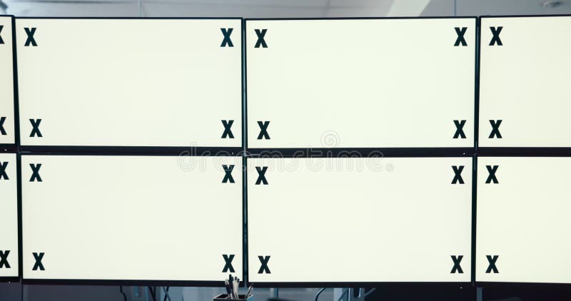 Computer Screen, Space and Surveillance with Equipment in Empty Office ...