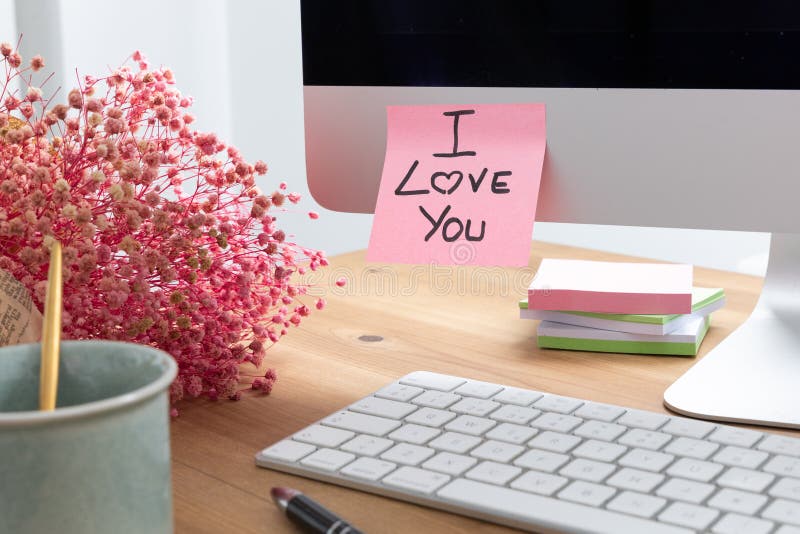 Computer Screen with a Sticky Note Saying I Love You As a Romantic ...