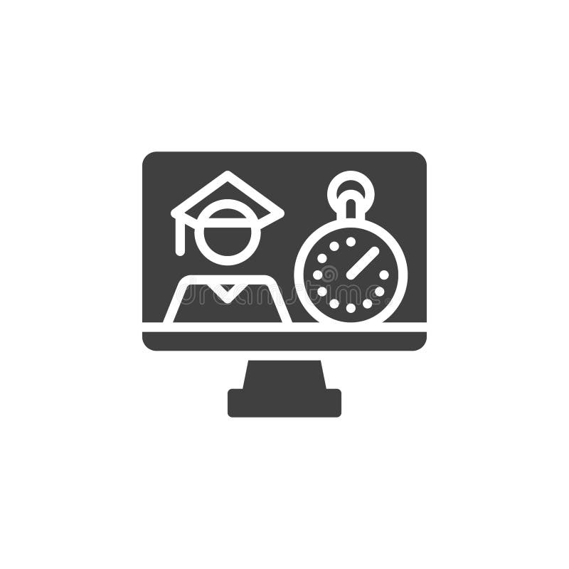 A Computer Screen with Student and Stopwatch Vector Icon Stock ...