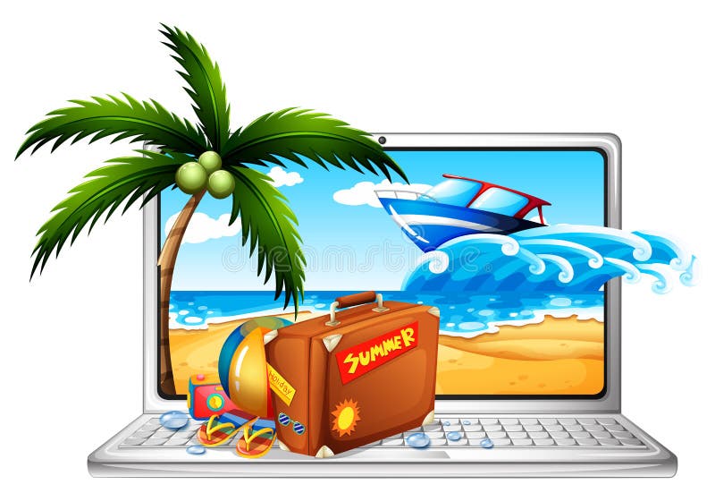 Computer of Summer and Vacation Design Stock Vector - Illustration of ...