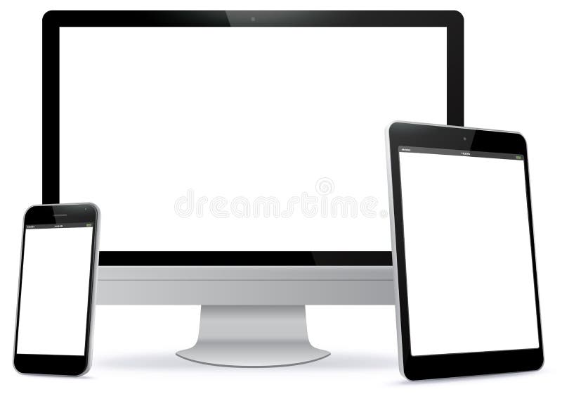 Computer Screen, Tablet PC, Smart Phone Vector Illustration. Stock ...