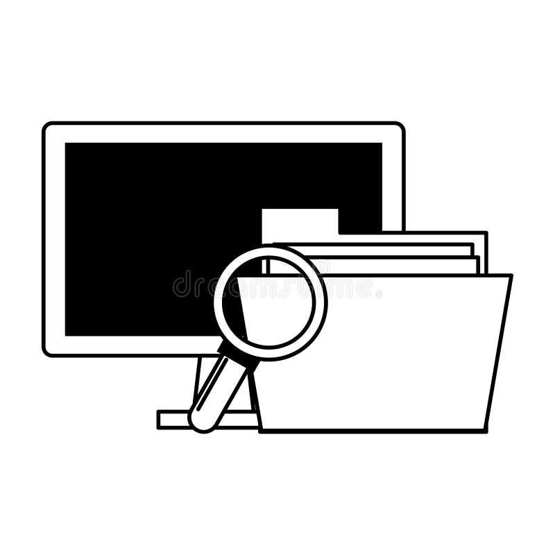 Computer Screen Technology Hardware Cartoon in Black and White Stock ...