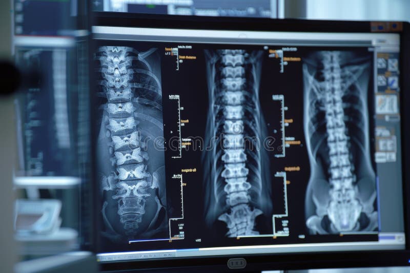 On a Computer Screen, There is an Xray Image of a Persons Spine Stock ...