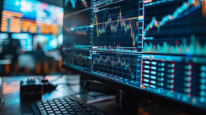 Computer Screen with Trading Chart Stock Illustration - Illustration of ...