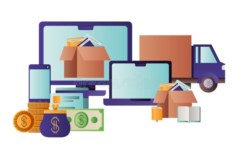 Computer Screen with Transport Cart Stock Vector - Illustration of ...