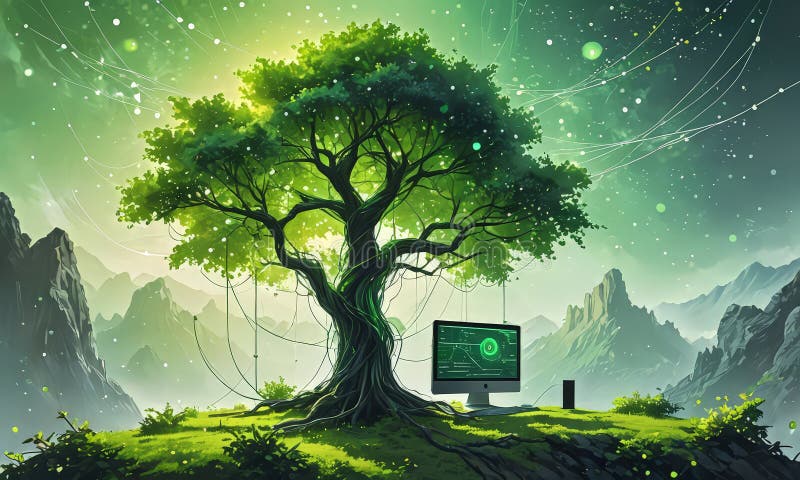 Computer Screen with Tree on it Stock Illustration - Illustration of ...