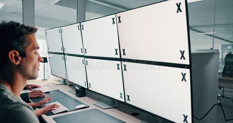 Computer Screen, Typing and People in Office, Coworking and Market ...