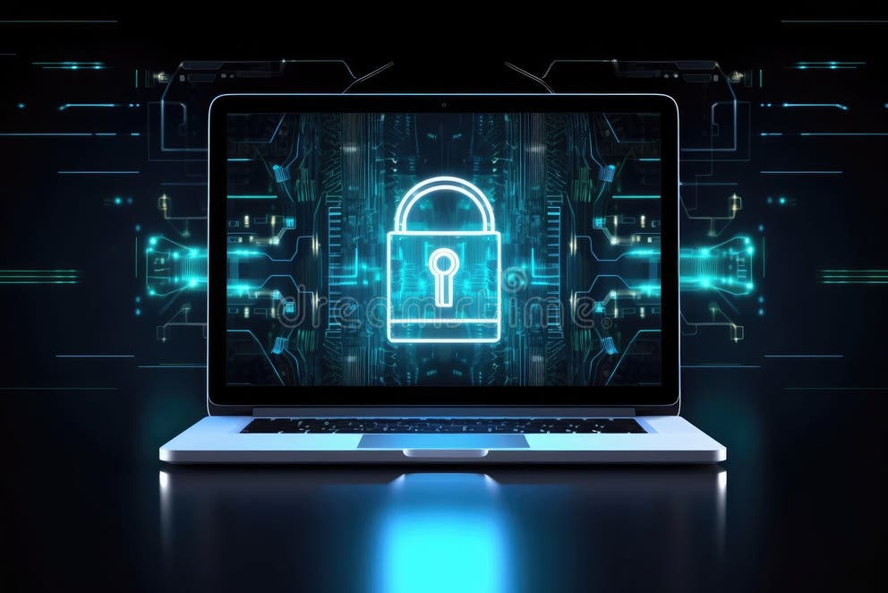 Computer Screen with Virtual Lock Image Security, Cybersecurity Stock ...