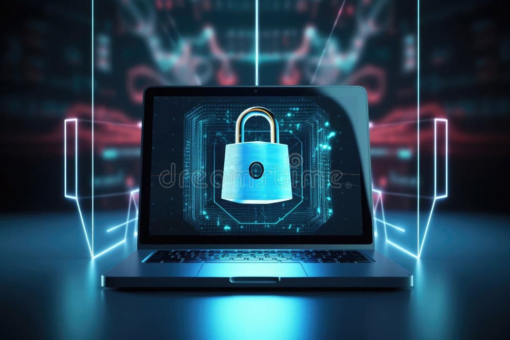 Computer Screen with Virtual Lock Image Security, Cybersecurity Stock ...