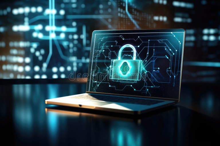 Computer Screen with Virtual Lock Image Security, Cybersecurity Stock ...