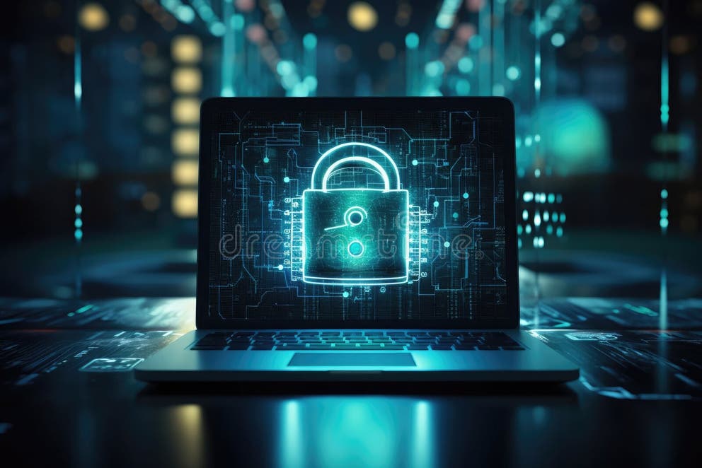 Computer Screen with Virtual Lock Image Security, Cybersecurity Stock ...