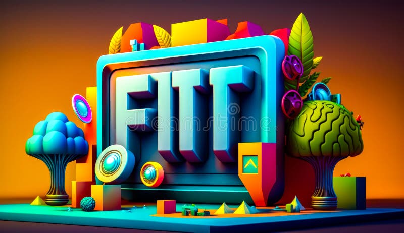 Computer Screen with the Word Fit on it and Bunch of Colorful Objects ...