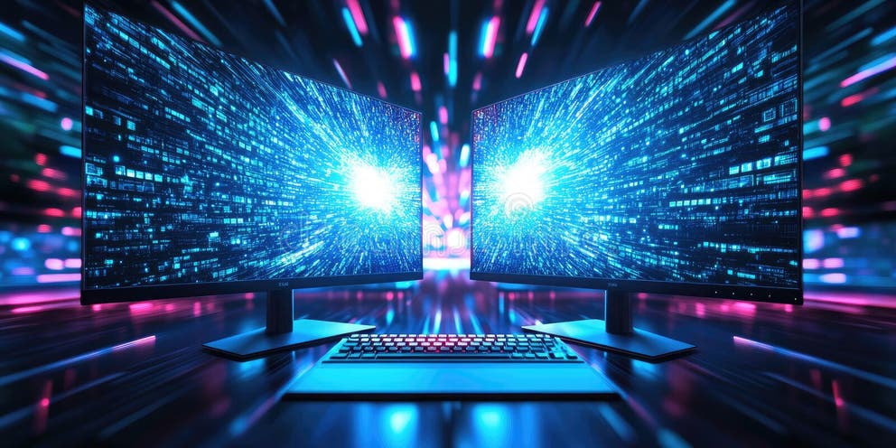 Computer Screens With Code Binary Data And Digital Interface Cyber Security And Technology