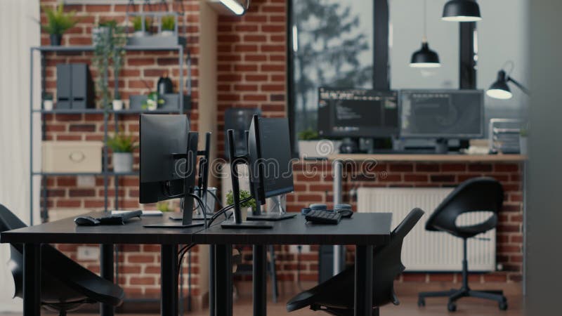 Computer Screens On Desk Running Programming Code Data Algorithms Stock Video Video Of