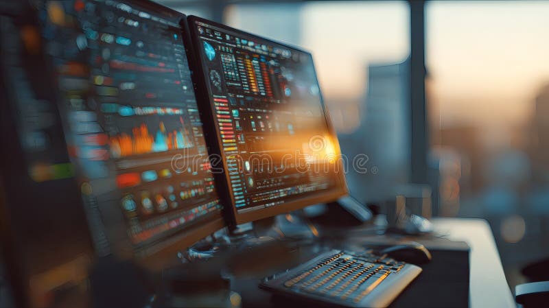 Computer Screens Display Charts and Data Stock Illustration ...