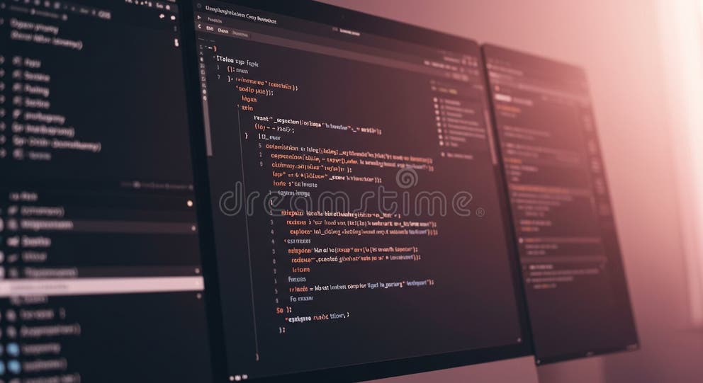 Computer Screens Displaying Lines of Code in a Programming Editor Environment. the Stock ...