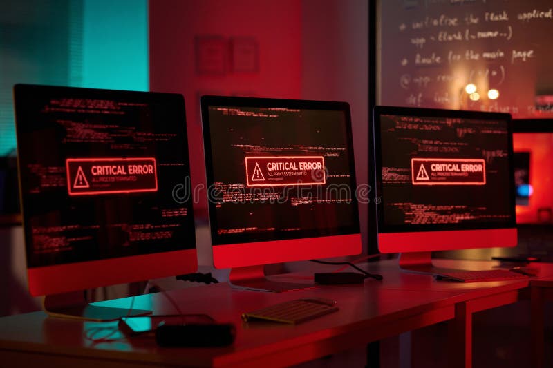 Computer Screens with Emergency Alert Stock Photo - Image of cyber ...