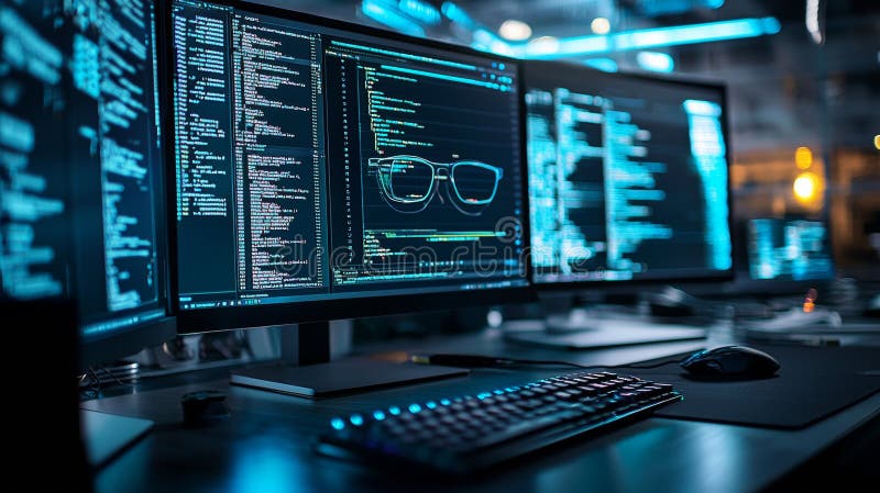 Computer Screens with Programming Code and Technical Design Stock Image - Image of digital ...