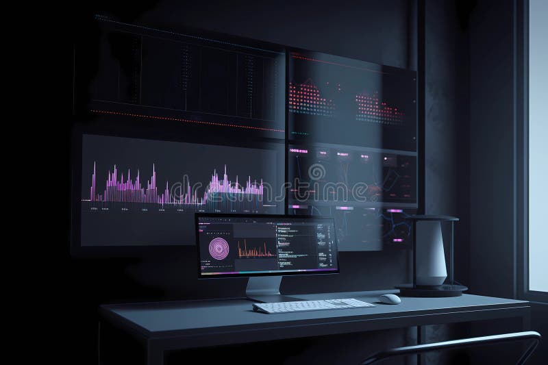 Computer Screens Showing Data and Graphs in a Control Room or High End ...