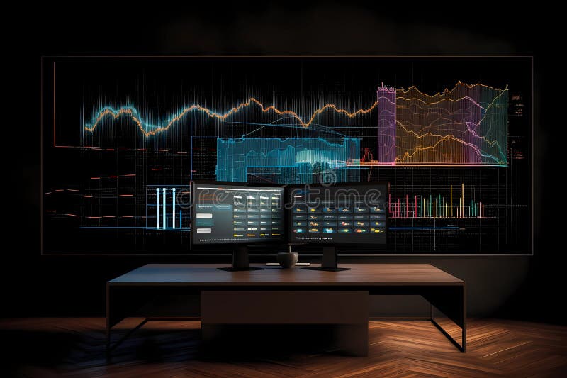 Computer Screens Showing Data and Graphs in a Control Room or High End ...