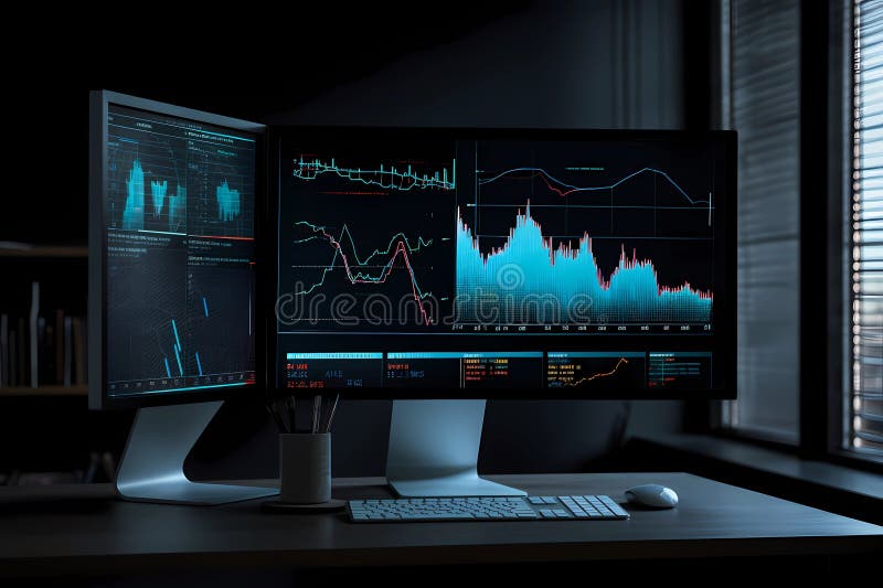 Computer Screens Showing Data and Graphs in a Control Room or High End ...
