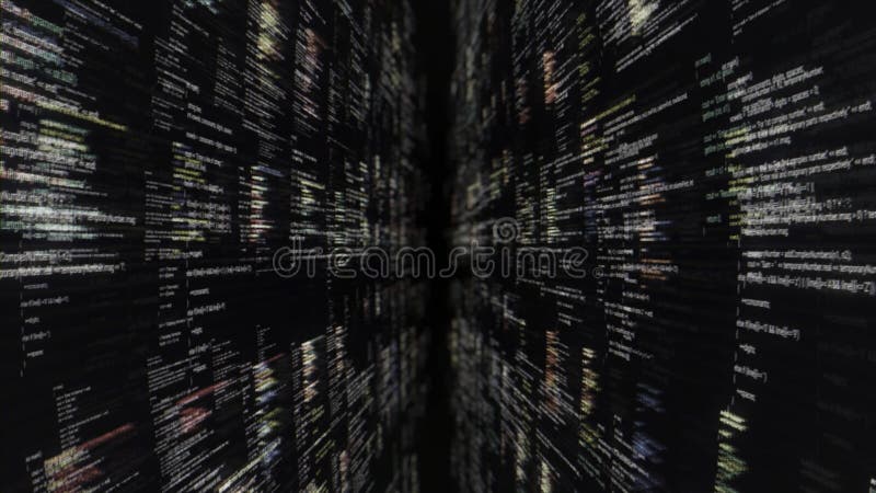Computer Script Being Typed Endlessly on Black Background. Animation ...