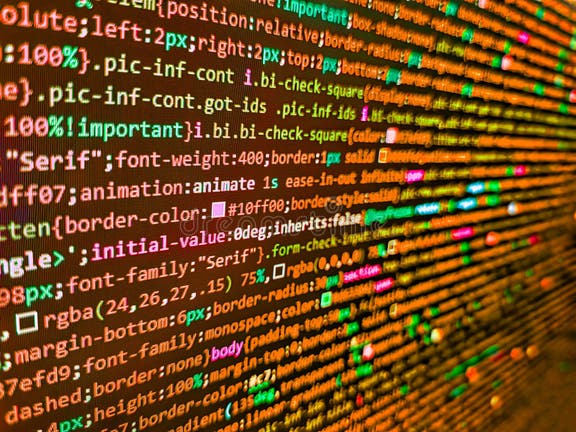 Computer Script Coding Source Code on Desktop Monitor. HTML5. Real Css ...