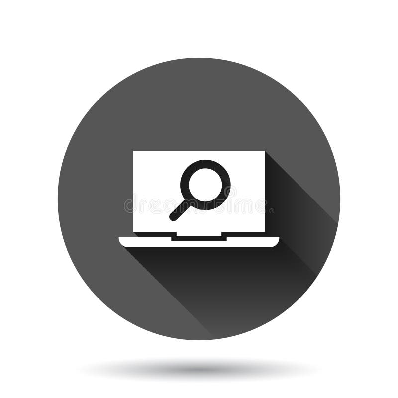 Computer Search Icon in Flat Style. Laptop with Magnifying Glass Vector ...