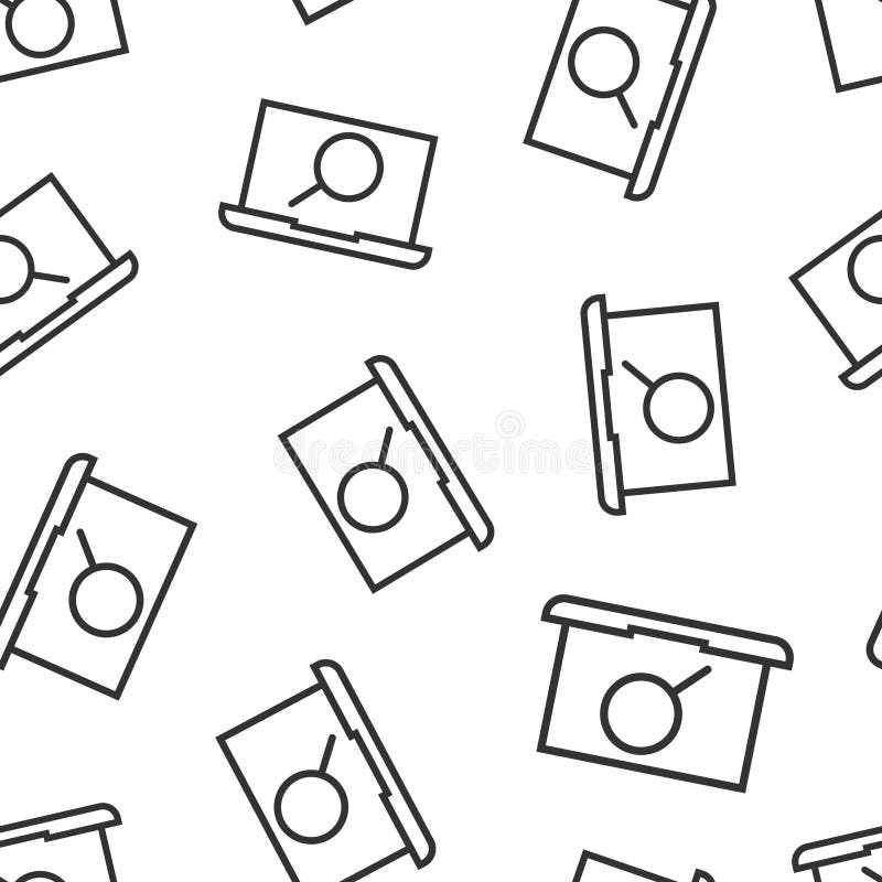 Computer Search Icon in Comic Style. Laptop with Magnifying Glass ...