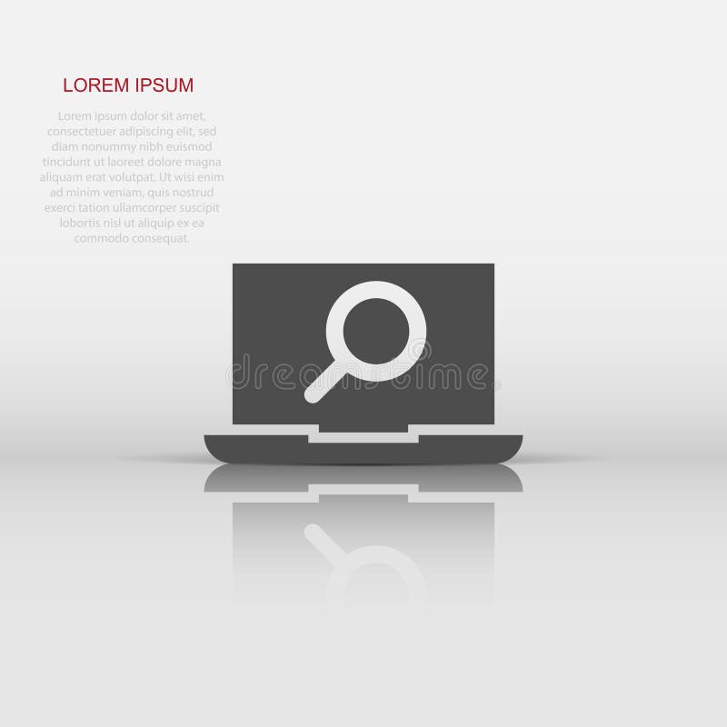 Computer Search Icon in Flat Style. Laptop with Magnifying Glass Vector ...