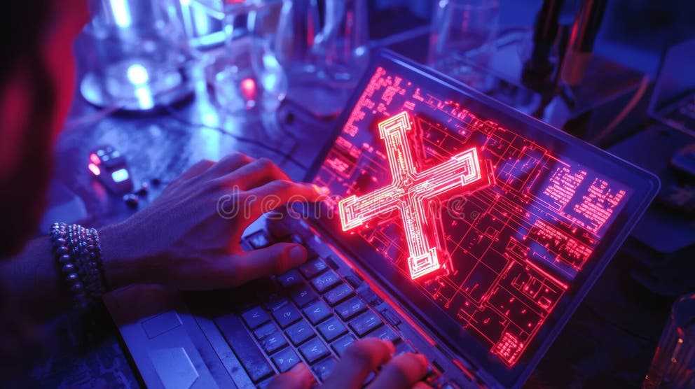 Computer Security Alert is Displaying a Caution Warning Sign for Laptop ...