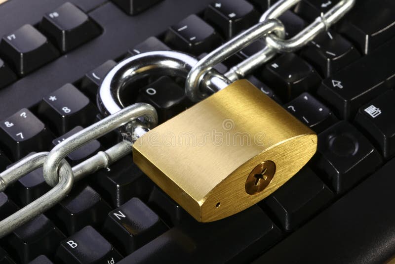 Computer Security and Data Protection Concept. Laptop with an Locked ...