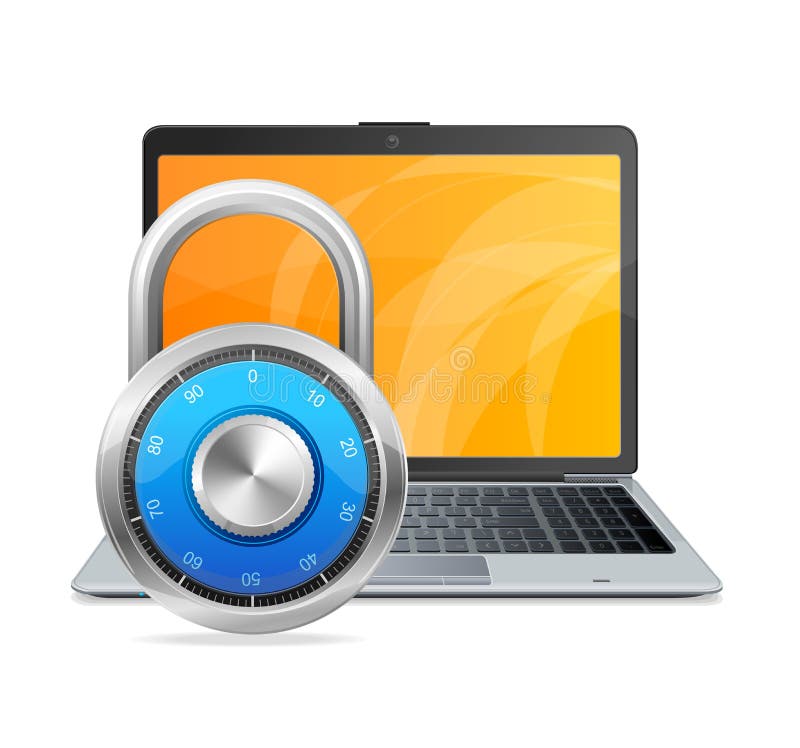 Laptop 3D with Lock and Key. Computer Security Stock Illustration ...
