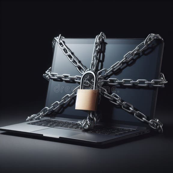 Computer Security Concept. a Laptop Wrapped in Chains and Secured with ...