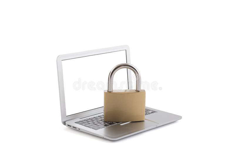 Computer Security Concept. Padlock on Laptop Over White Background ...