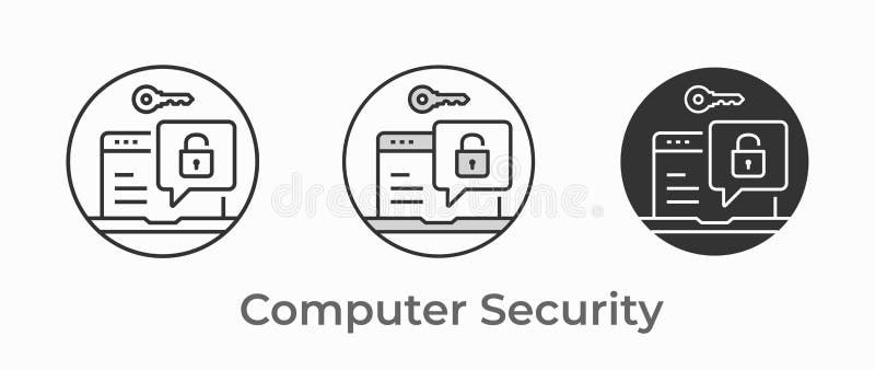 Computer Security Icon. Black Vector Illustration Isolated on White ...