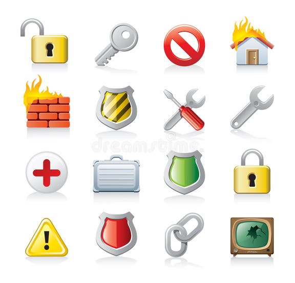 Computer security icon set stock vector. Illustration of chain - 14544127