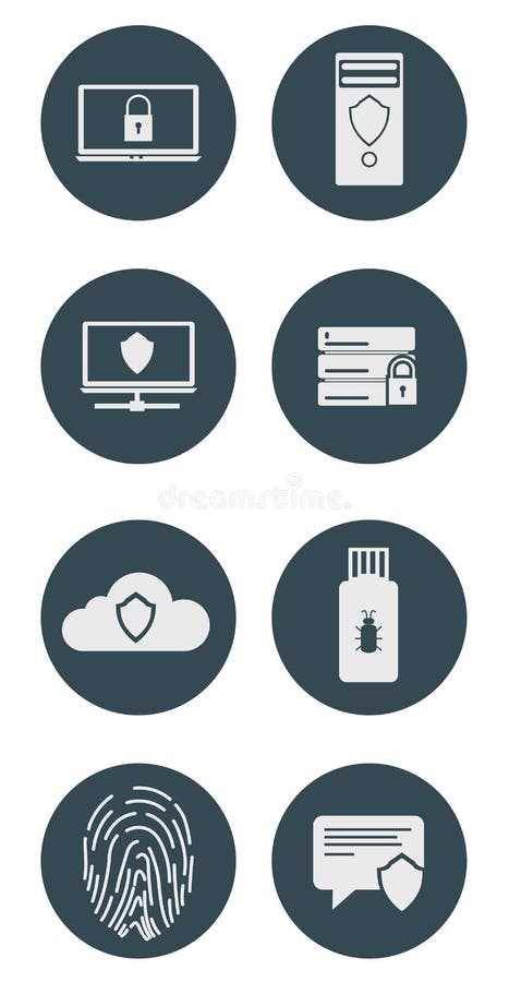 Computer Security Icon Set. Data Encryption and Protection from Hacking ...