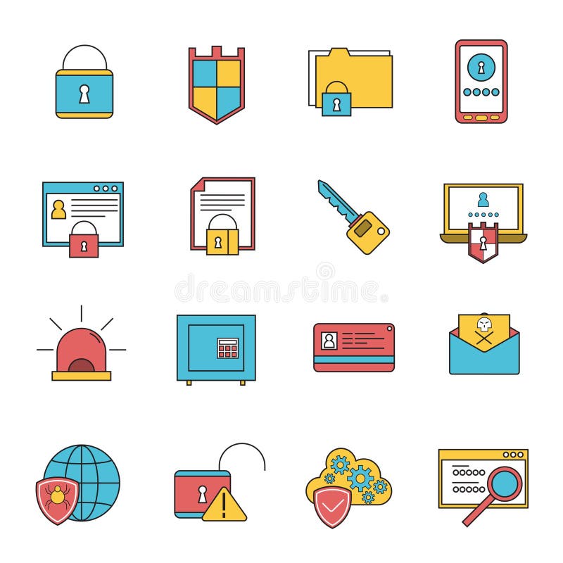 Computer Security Icons Set Black Stock Vector - Illustration of mobile ...