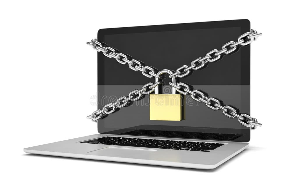 Computer Security. Laptop Locked with Chains and Stock Illustration ...