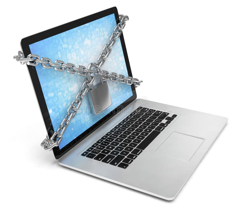 Computer Security. Laptop Locked with Chains and Stock Illustration ...