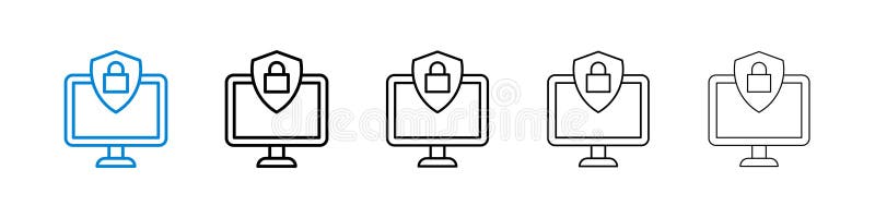 Computer Security Line Icon Isolated on White Background Stock Vector ...