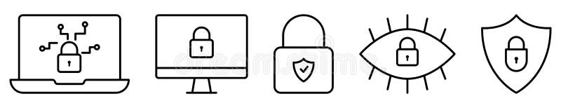 Computer Security Line Icons Set Stock Vector - Illustration of safety ...