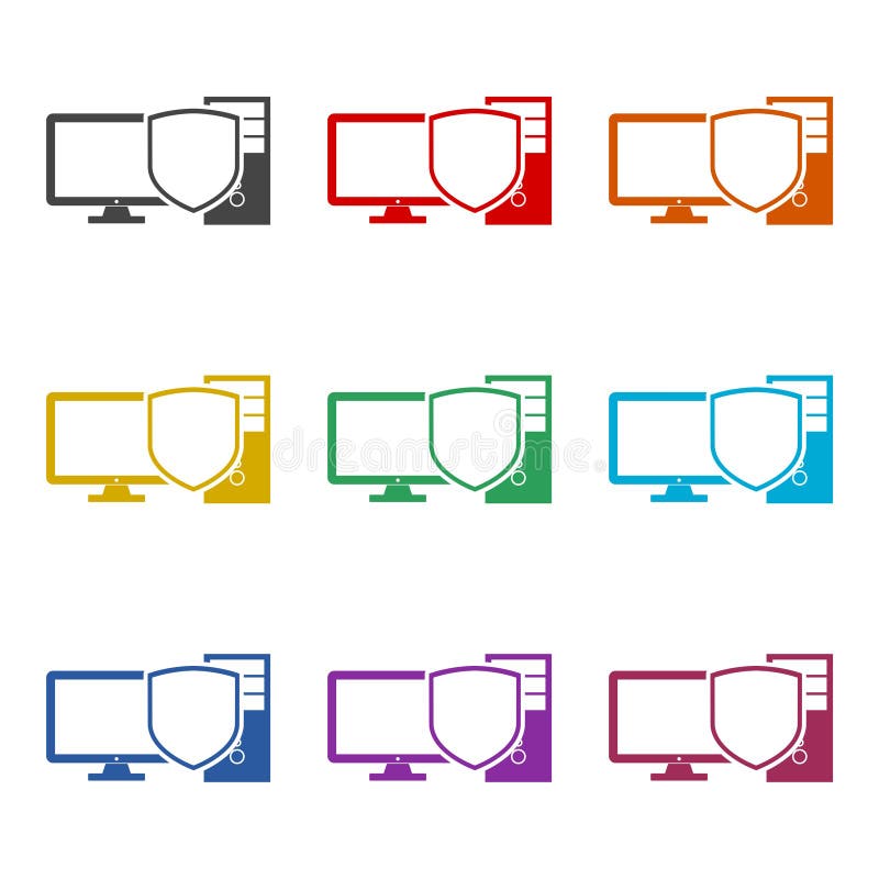 Computer Security Privacy Technology Shield Icon or Logo, Color Set ...