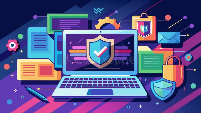 Computer Security, Protect Your Laptop Concept with Abstract Digital Hi ...