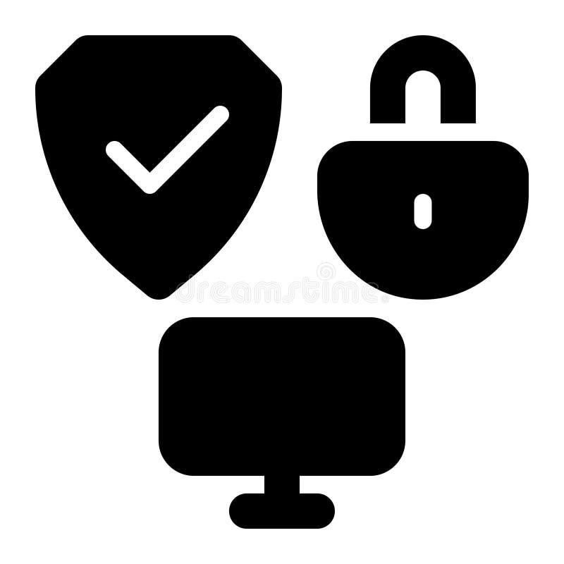 Cybersecurity, Computer Security Glyph Solid Icon Stock Vector - Illustration of computer, icon ...